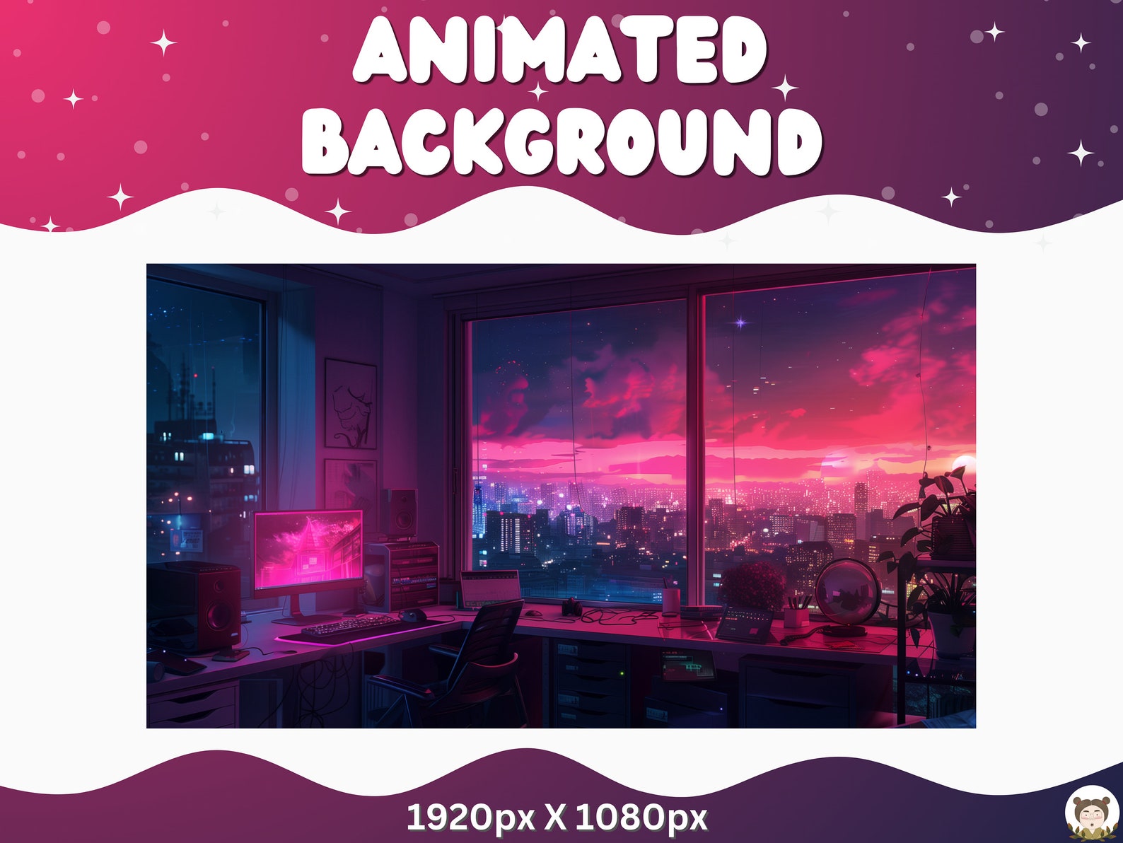 Vtuber Animated Background Pink Twitch Lofi Stream Overlay Vtuber ...