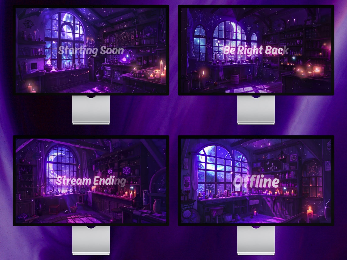 Vtuber Animated Background Purple Witch Twitch Fantasy Stream Overlay ...