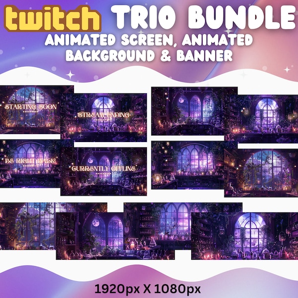 Vtuber Animated Background Purple Witch Twitch Fantasy Stream Overlay Vtuber Seamless Looped ...