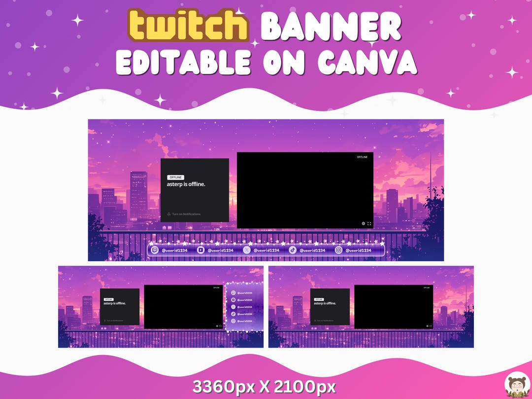 Twitch Banner Template Personalized Stream Violet Twitch Stream Banners ...