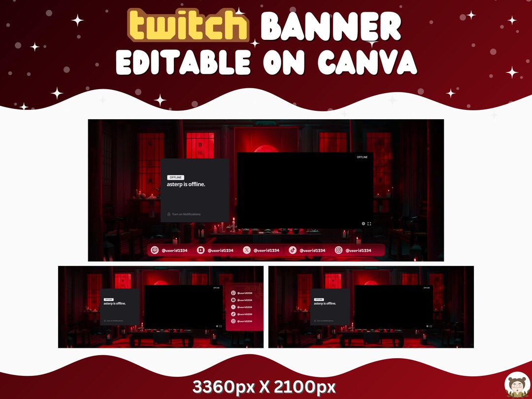 Twitch Banner Template Personalized Stream Red Twitch Stream Banners ...