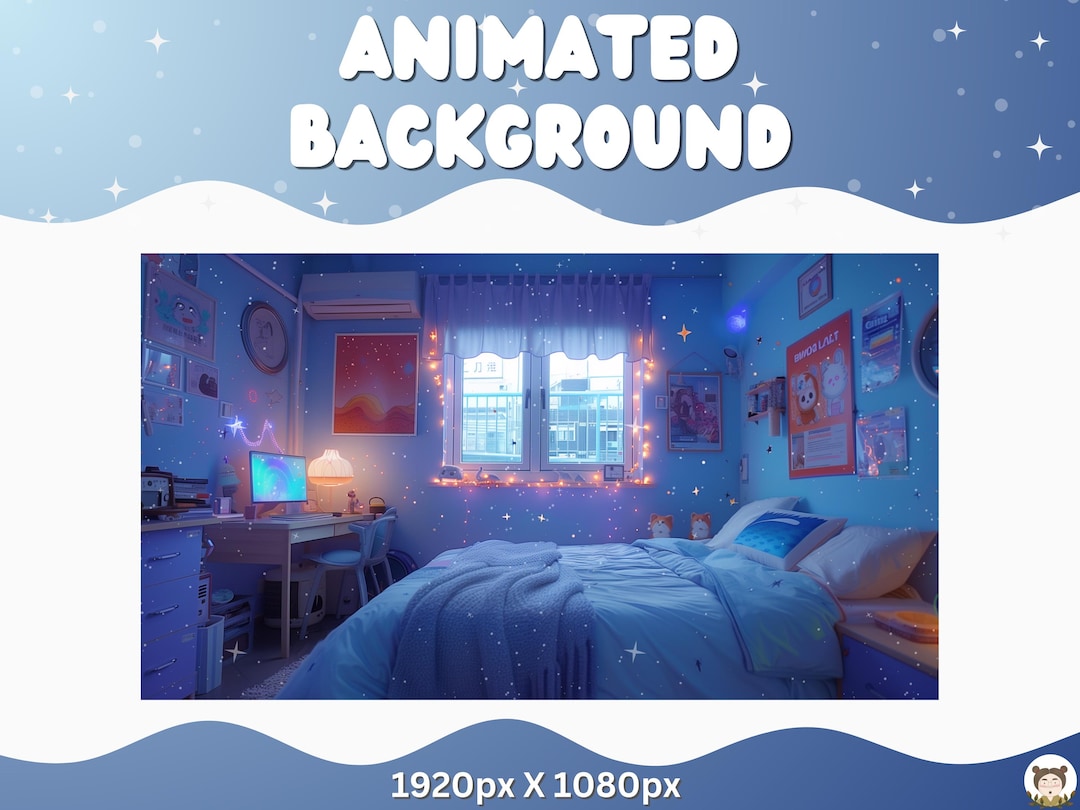 Vtuber Animated Background Blue Twitch Lofi Stream Overlay Vtuber ...