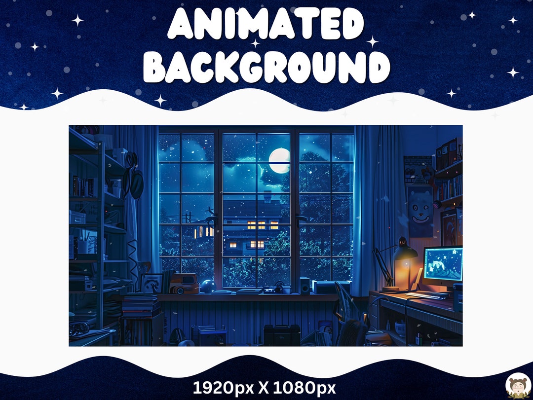Vtuber Animated Background Blue Bedroom Twitch Lofi Stream Overlay ...
