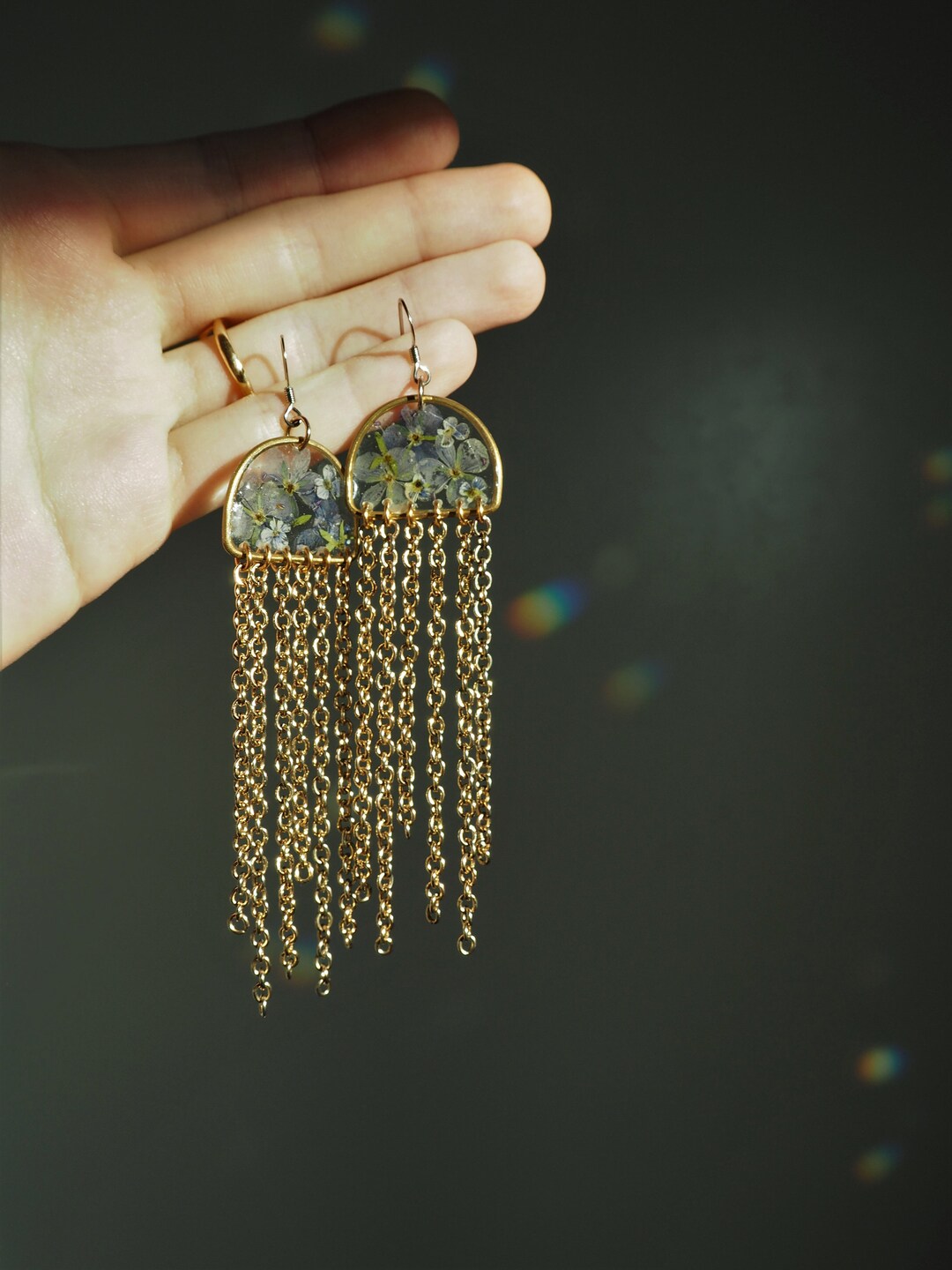 Thyme-leaved Speedwell Chain Fringe Earrings Real Pressed Flower ...