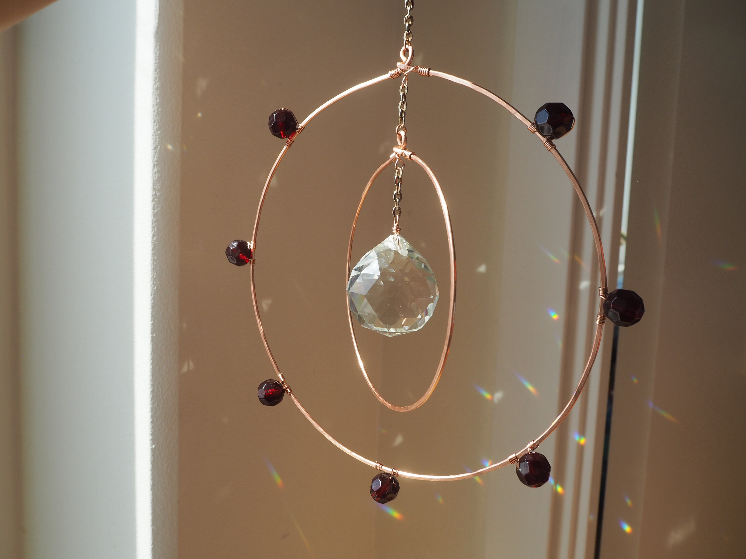 Fire Portal Double Hoop Suncatcher Copper and Glass Crystal Prism ...