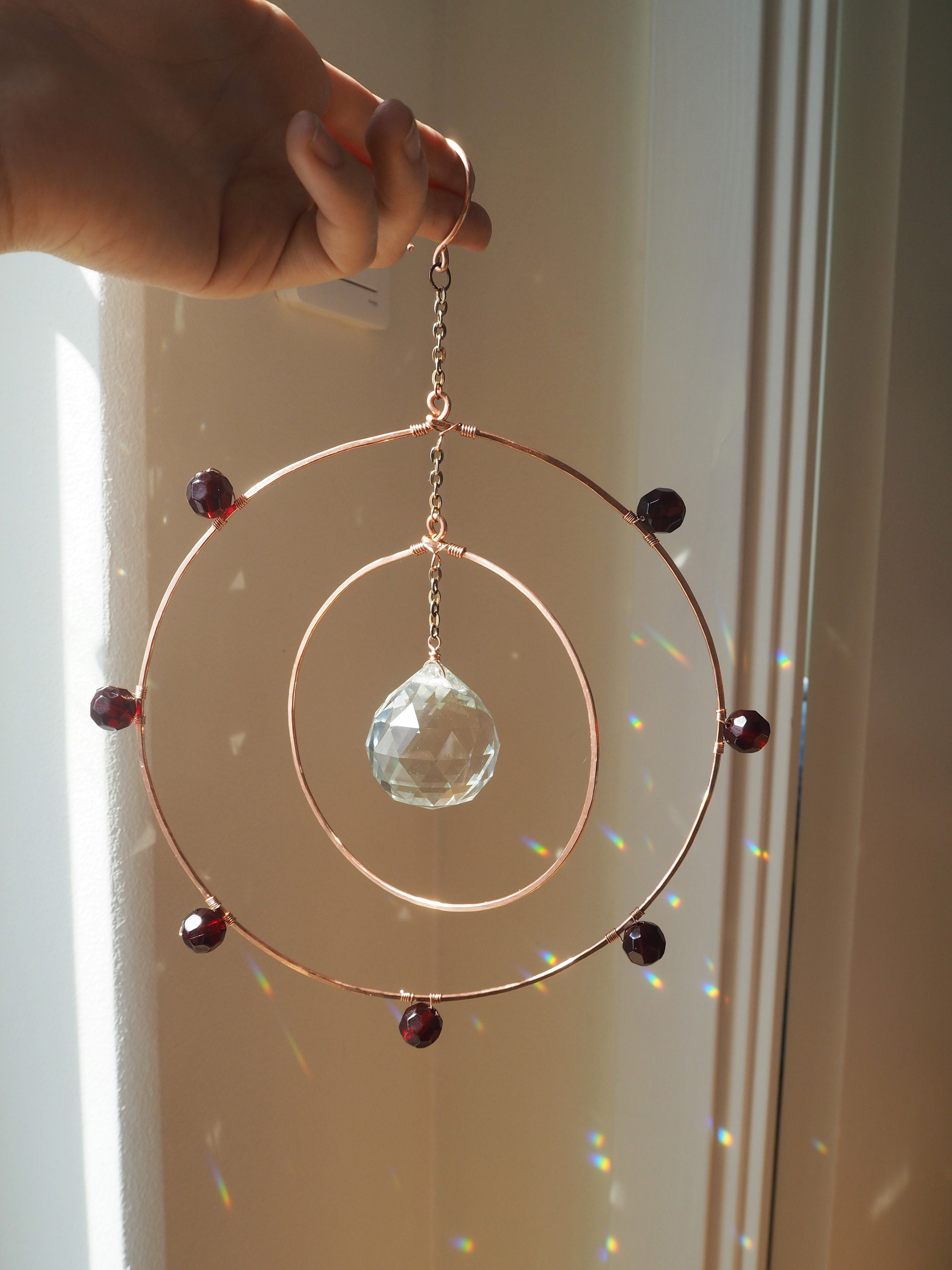 Fire Portal Double Hoop Suncatcher Copper and Glass Crystal Prism ...