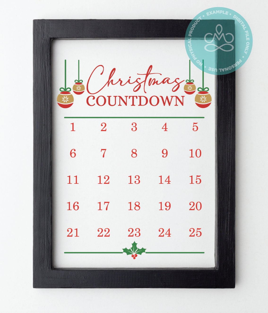 Christmas Calendar Countdown SVG, Png, Jpg, Pdf, Printable, Digital ...
