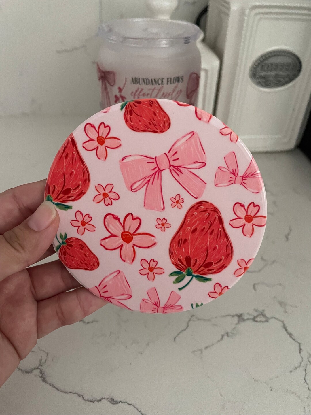 Strawberry Bow Coaster, Drinkware Coaster, Car Coasters - Etsy