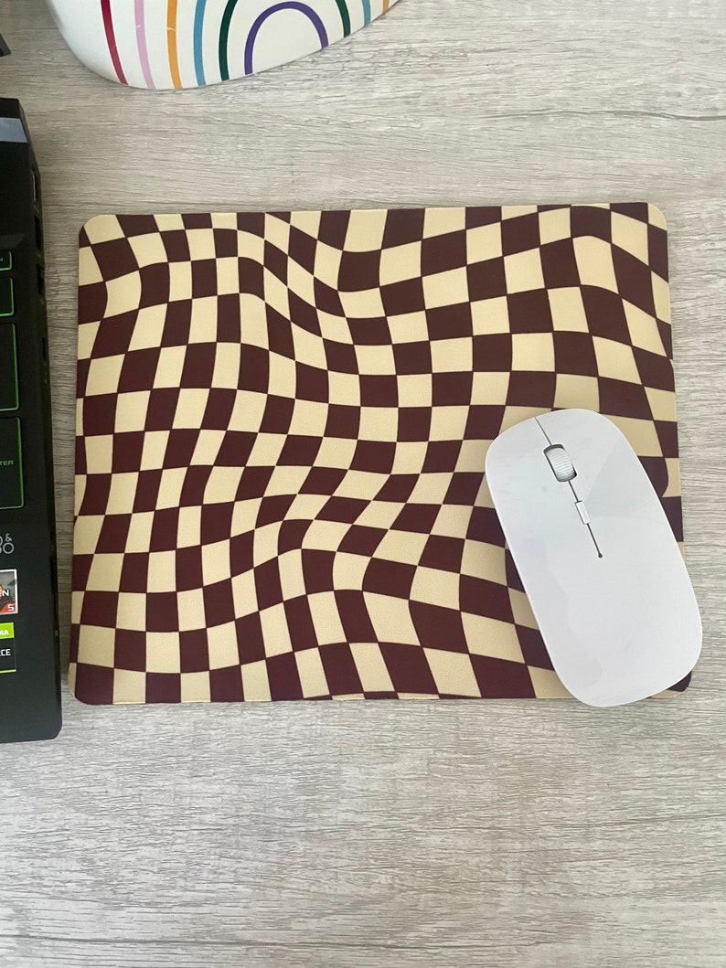 Brown Cream Tan Checkered Mouse Pad Desk Decor Aesthetic - Etsy