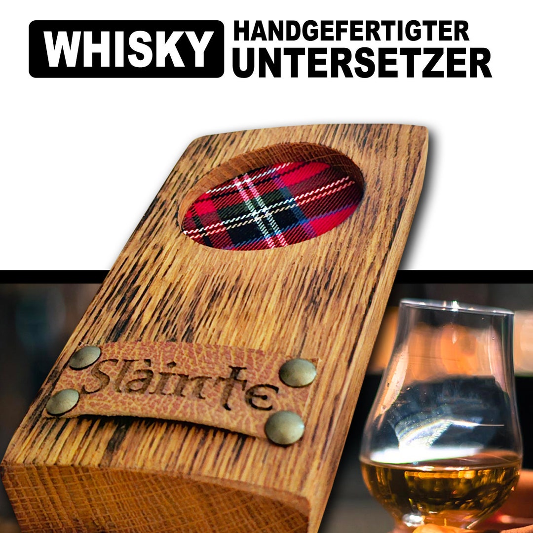 Whisky Coaster Made of Oak Barrel Stave, With "slainte" Leather Fitting ...