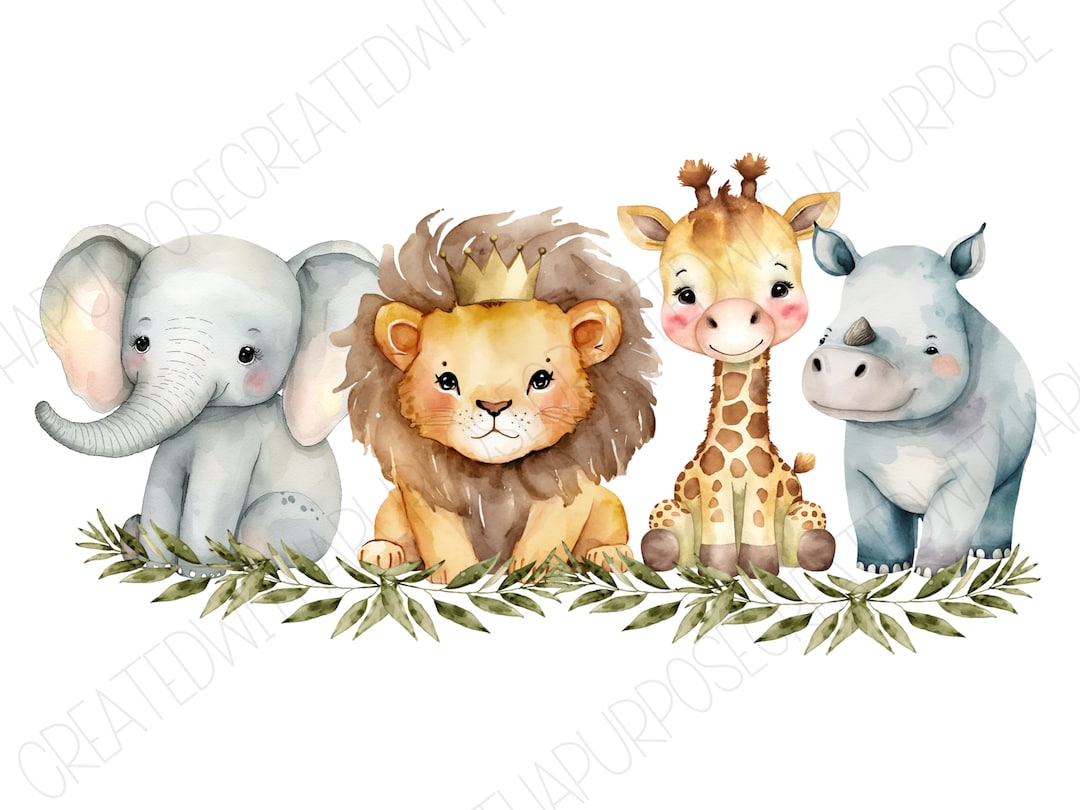 Children Png Designs, Safari Animals Png, Watercolor Safari Png, Kids ...