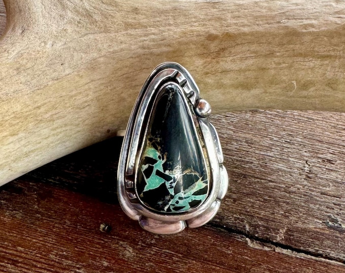 Sterling Silver Turquoise Ring. Blackjack Turquoise. Size 8 - Etsy