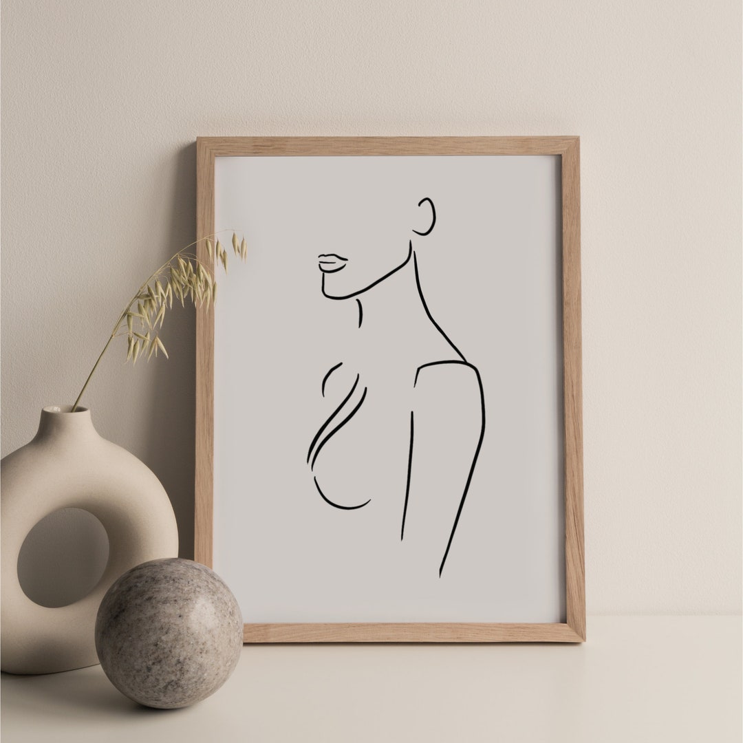 Bust Line Drawing, Female Line Art, Abstract Art Print, Black and White ...
