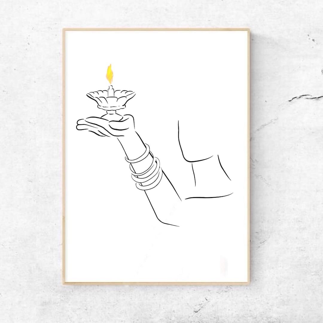 Indian Diya Line Drawing, Line Art, Abstract Art Print, Printable Wall ...