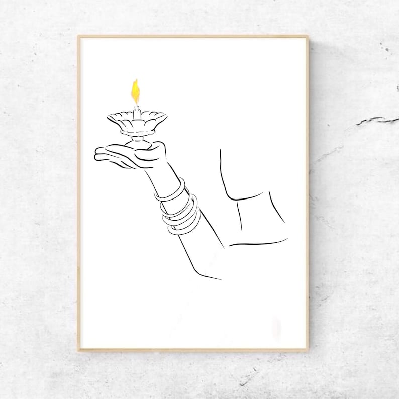 Indian Diya Line Drawing, Line Art, Abstract Art Print, Printable Wall ...