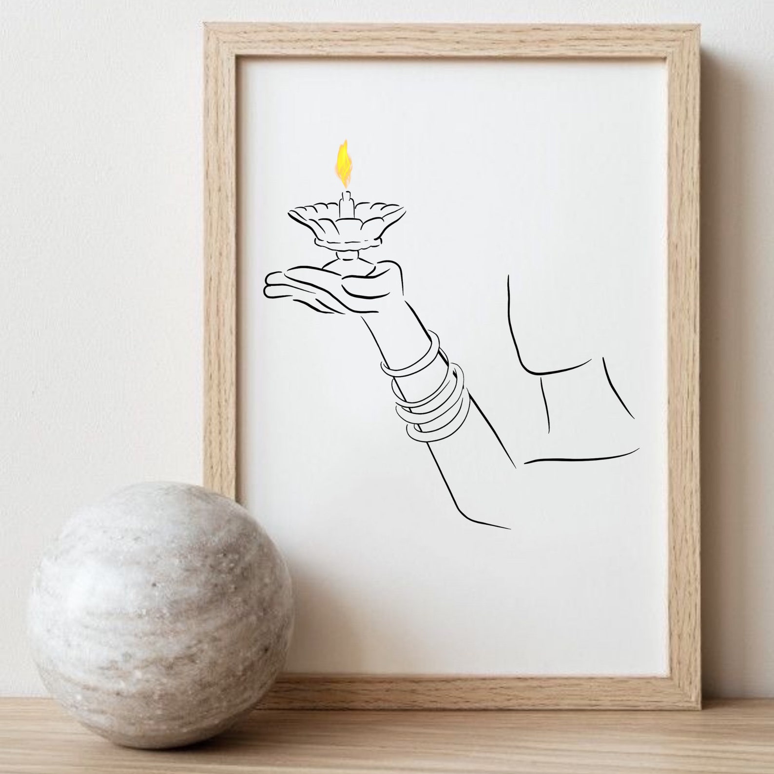 Indian Diya Line Drawing, Line Art, Abstract Art Print, Printable Wall ...