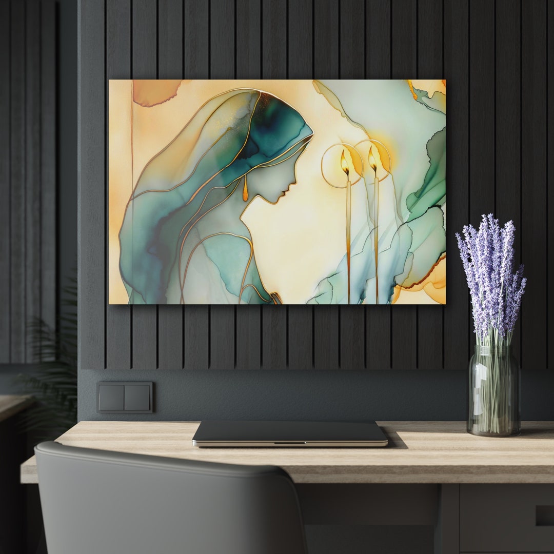 Jewish Modern Art Painting, Alcohol Ink Painting, Candle Lighting ...