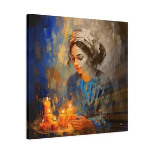 Jewish Art, Jewish Painting on Canvas, Shabbat Candle Lighting, Jewish ...