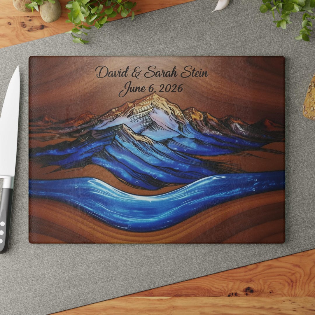 Customized Mountain Glass Charcuterie Board, Personalized Cutting Board ...