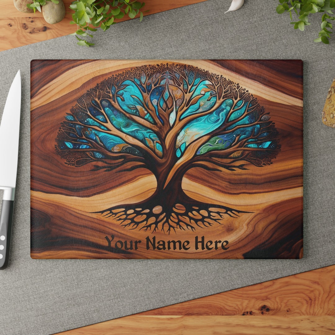 Custom Tree of Life Glass Charcuterie Board, Personalized Cutting Board ...