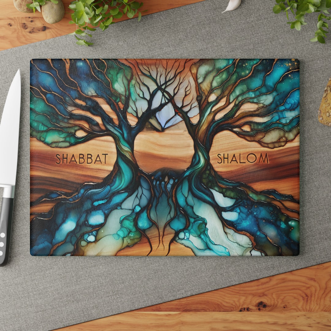 Challah Board, Glass Challah Tray, Tree of Life Intertwined, Jewish ...