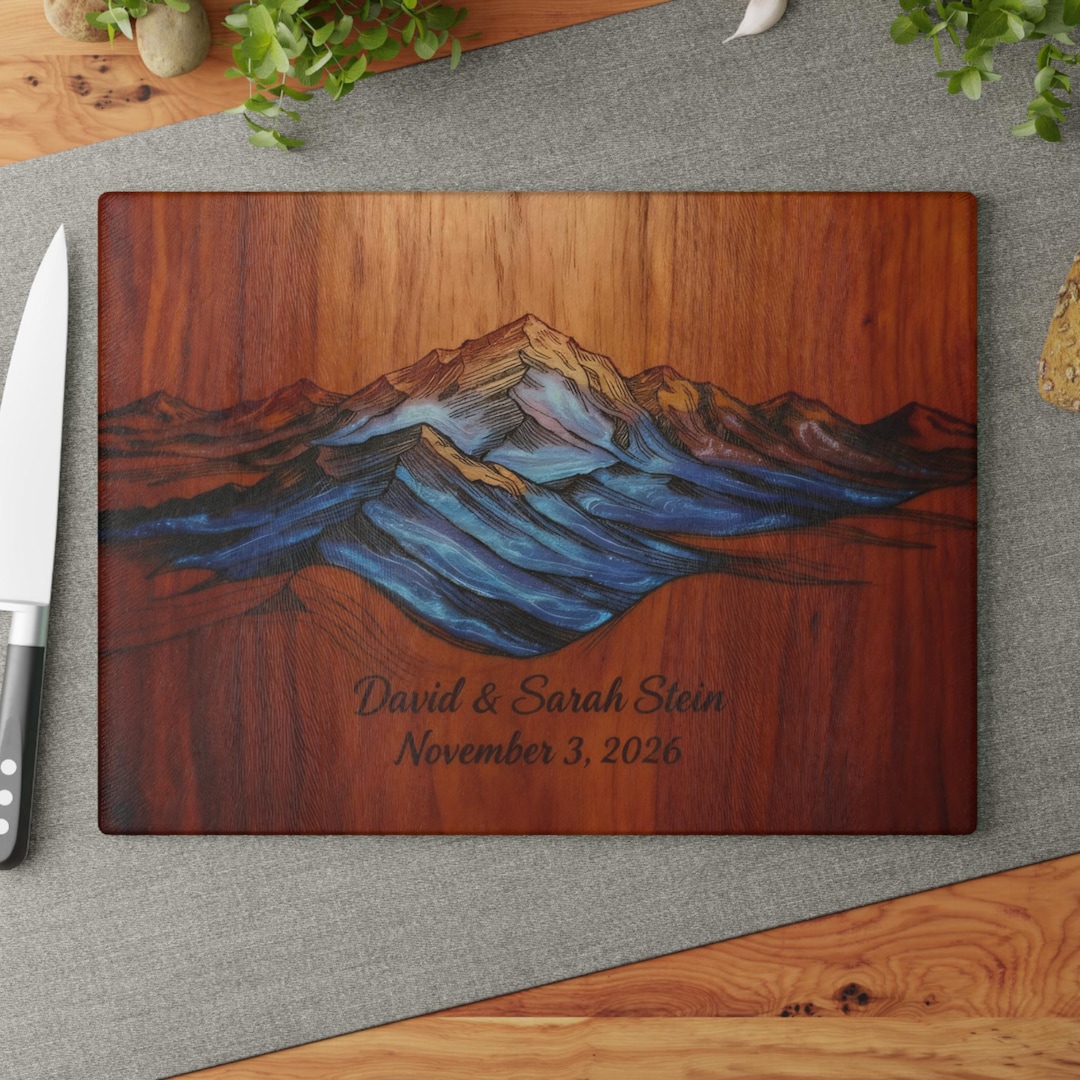Personalized Mountain Glass Charcuterie Board, Custom Cutting Board ...