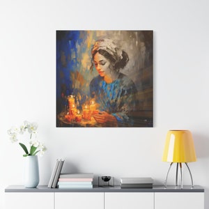 Jewish Art, Jewish Painting on Canvas, Shabbat Candle Lighting, Jewish ...