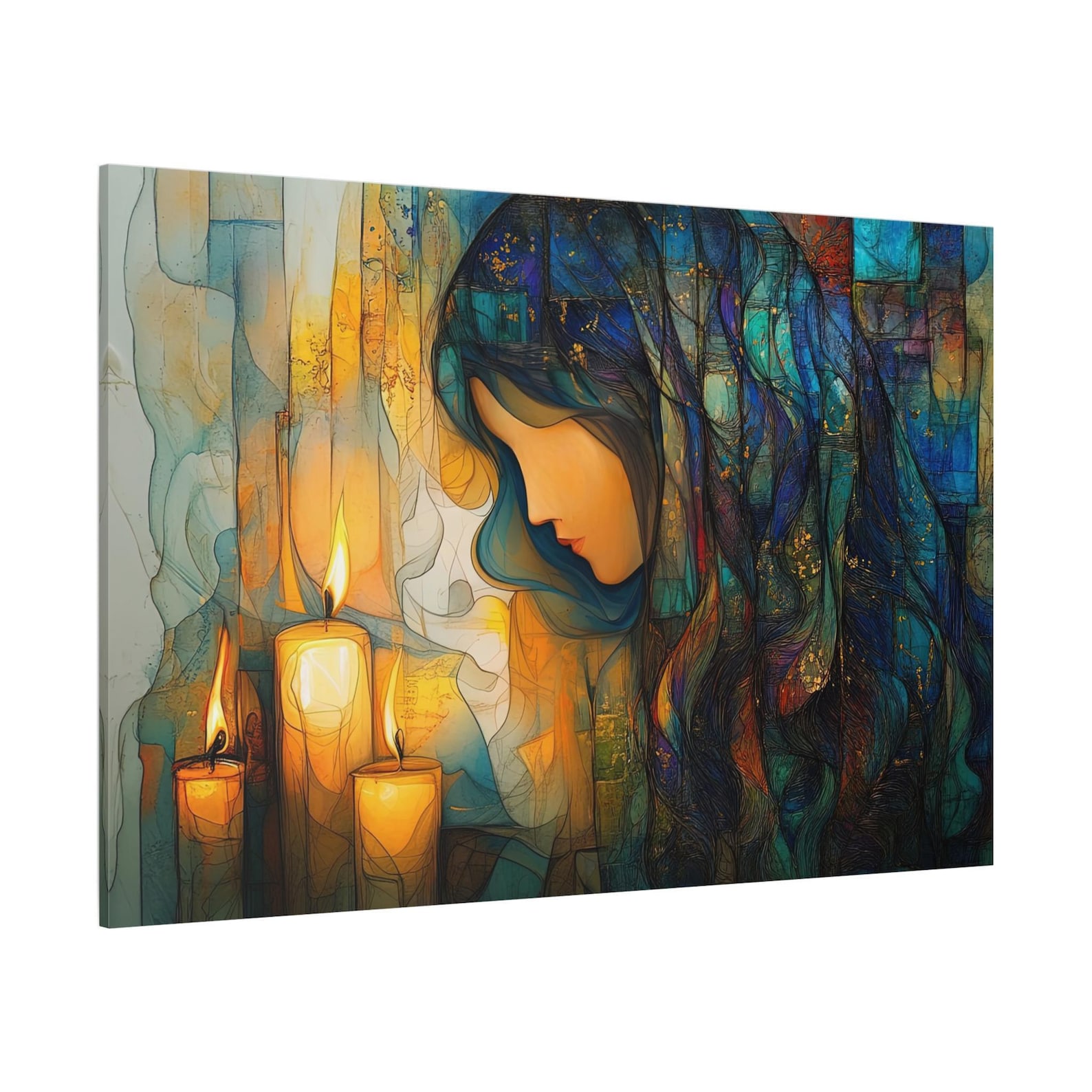 Large Jewish Art, Jewish Abstract Modern Painting, Shabbat Candle ...