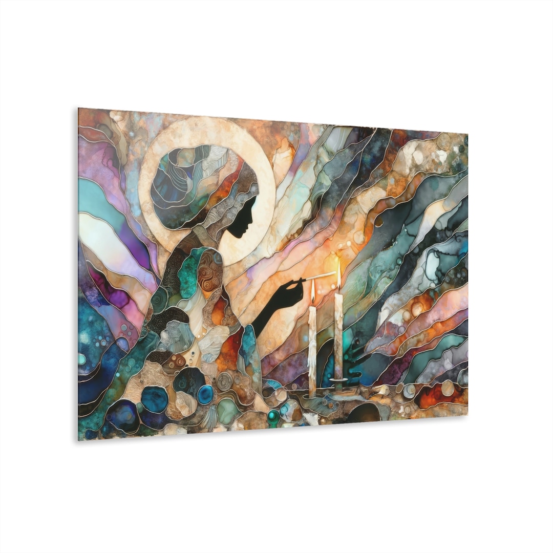 Jewish Abstract Art Painting, Jewish Acrylic Pour Art, Candle Lighting ...