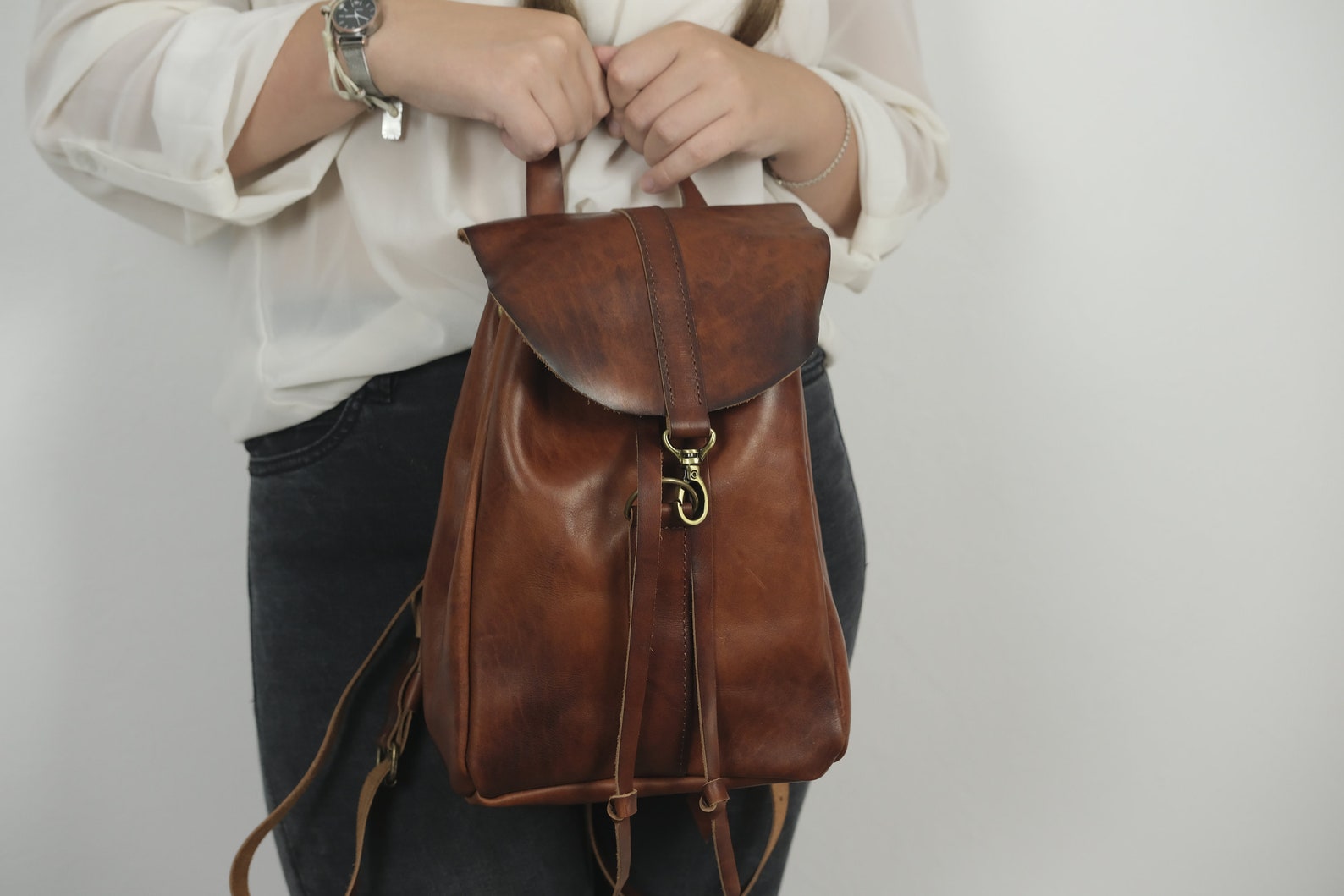 Personalized Small Leather Backpack for Women Drawstring - Etsy