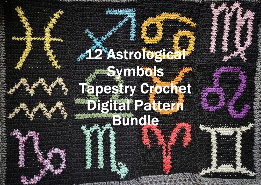Twelve Astrology Symbol Pattern Bundle - Zodiac Tapestry Crochet Wall ...