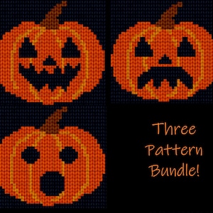 Three Jack-o'-lantern Tapestry Crochet Patterns Bundle - Halloween ...
