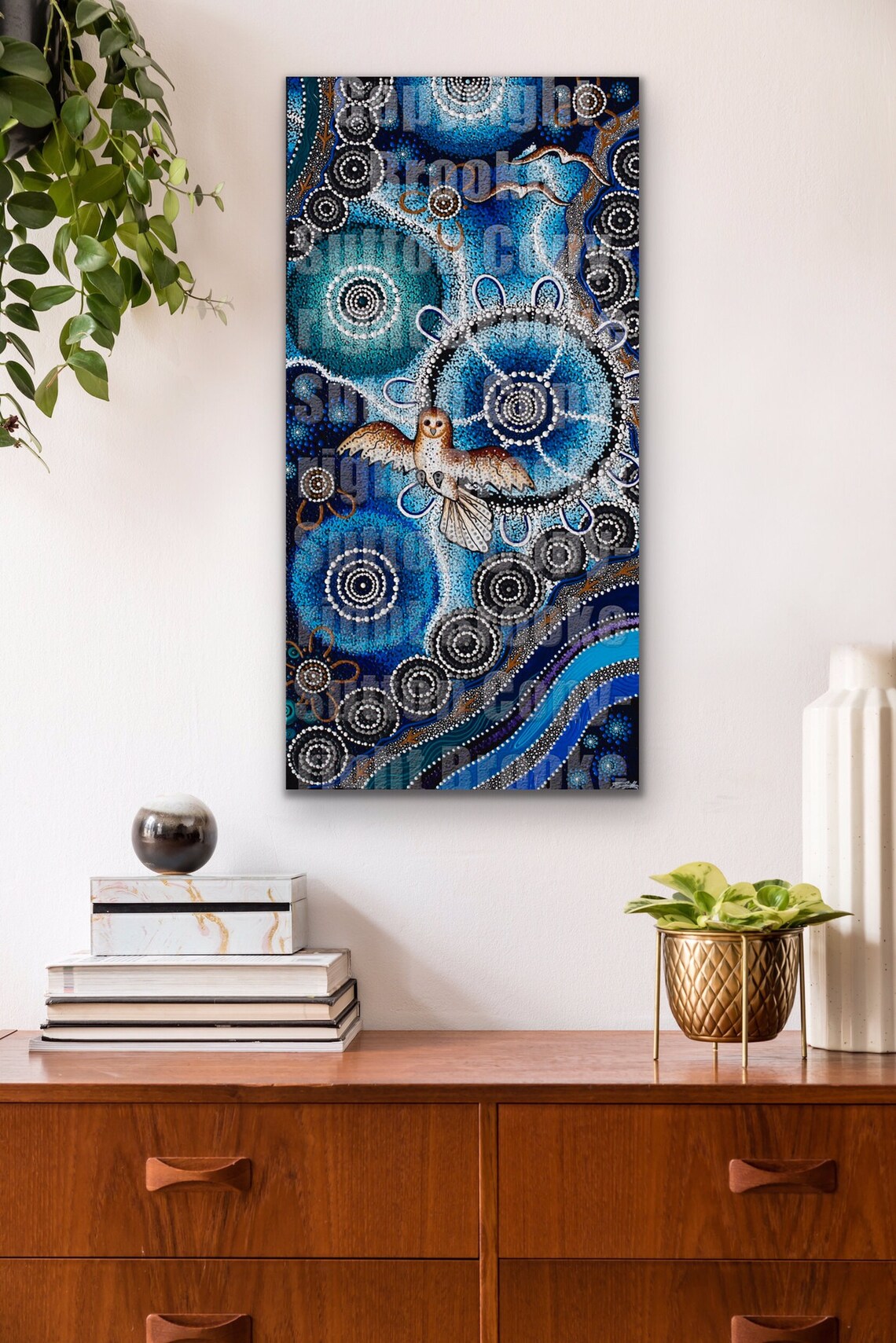 Indigenous Print Owl by Brooke Sutton 60cm x 120cm | Etsy