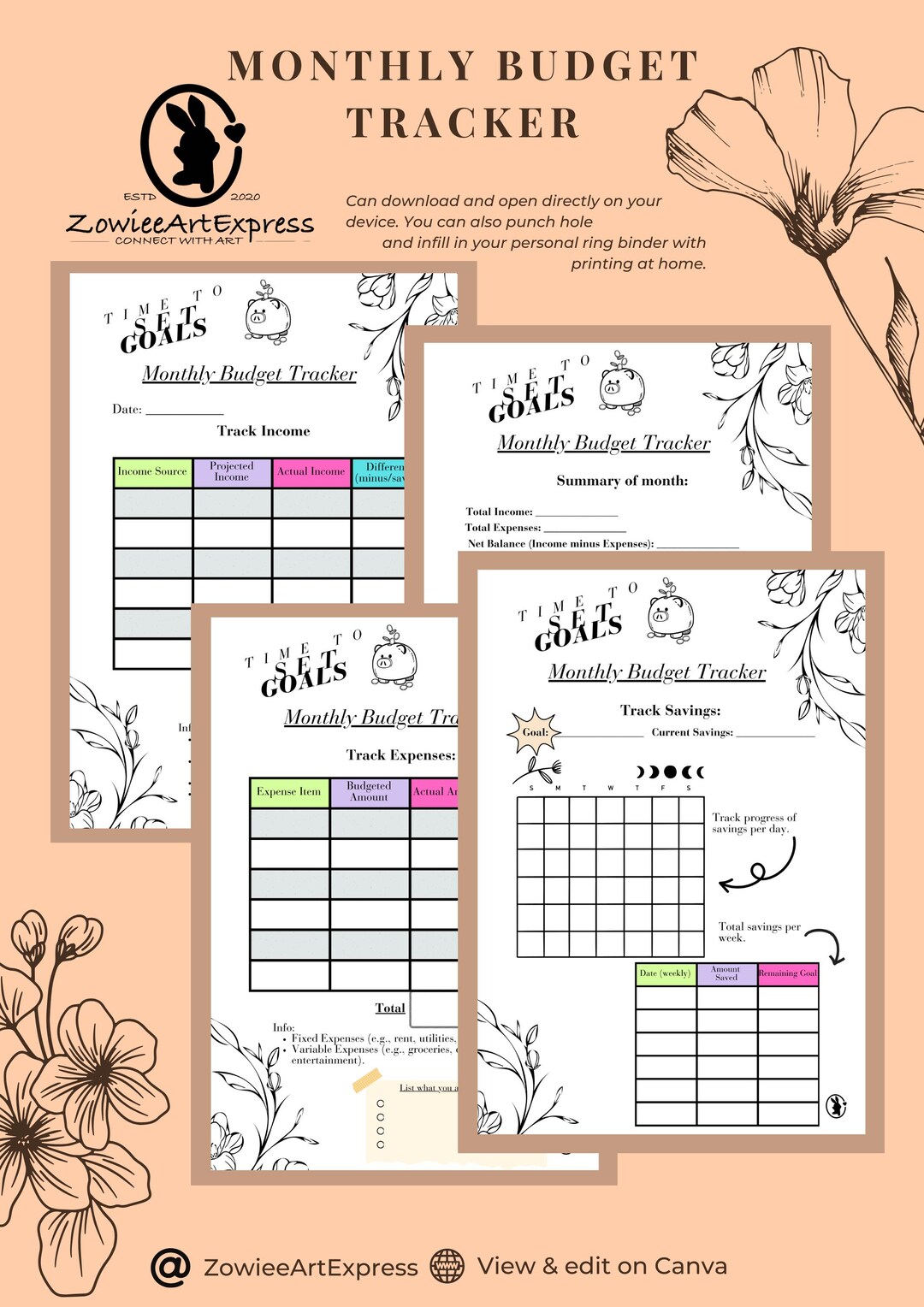 Monthly Budget Tracker Printable | Finance Planner (instant Download ...
