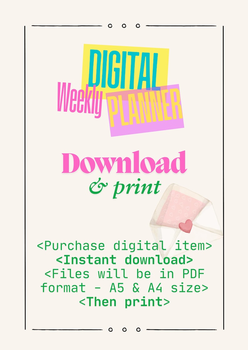 Printable Weekly Planner | Post-it Note Theme | Digital Download | A4 ...