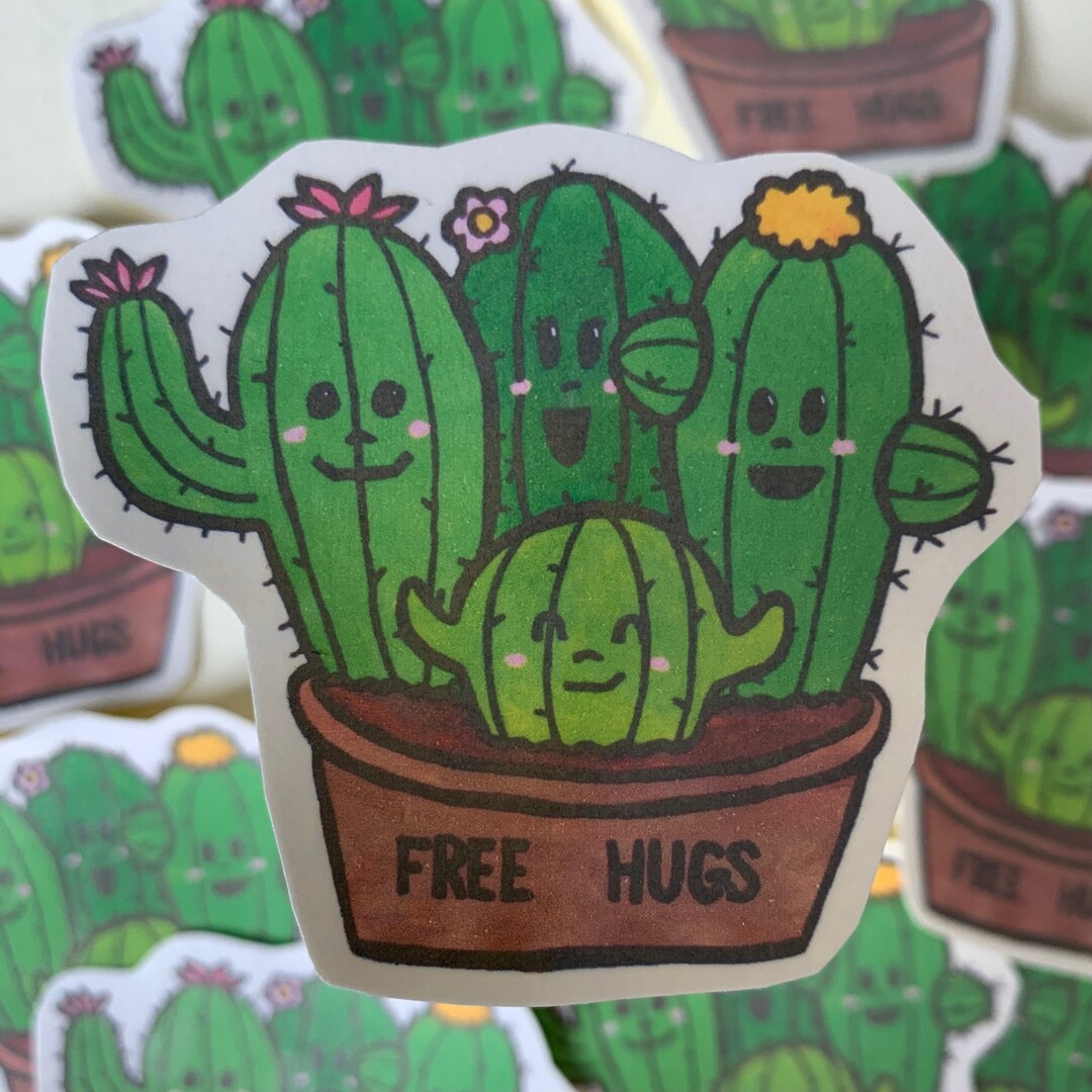 Sticker Cactus Free Hugs Laminated Stickers Handmade Merry - Etsy