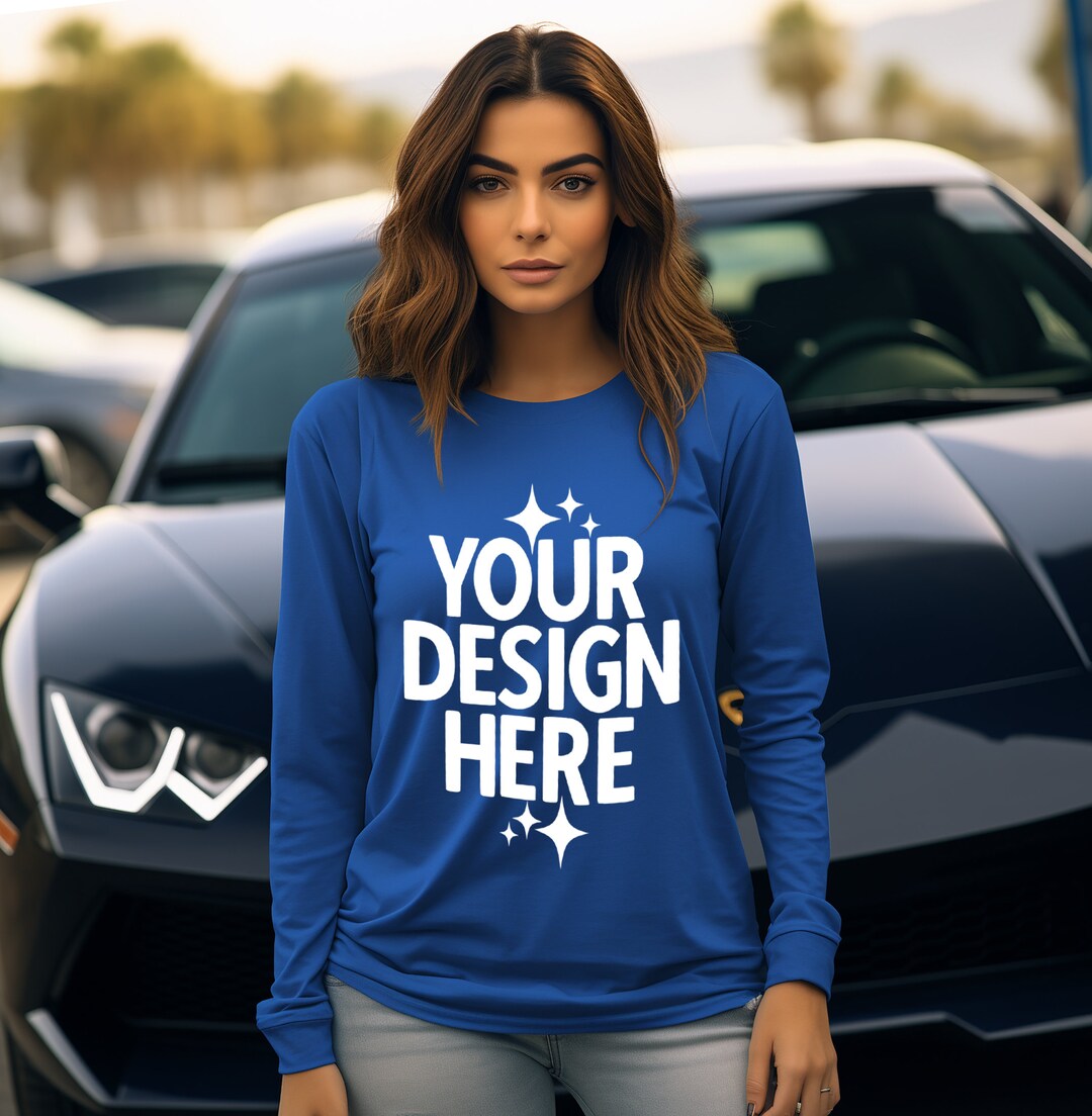 Royal Blue Long Sleeve Tee Mockup: Gildan 64400 Women's Style (digital ...