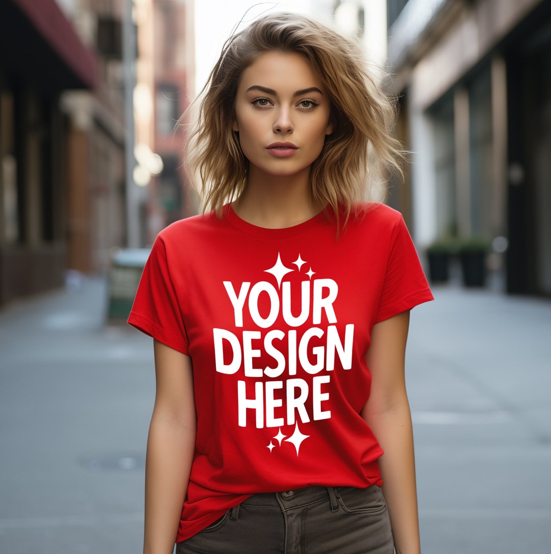 Red Bella Canvas 3001 T-shirt Mockup: Women's Loose Fit Tee (JPEG) - Etsy