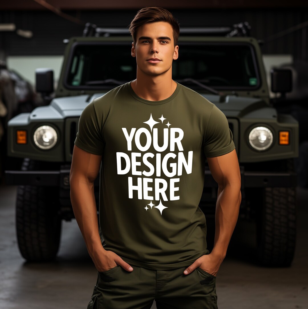 Military Green Army Style Men's T-shirt Mockup Bella Canvas 3001 Tee ...