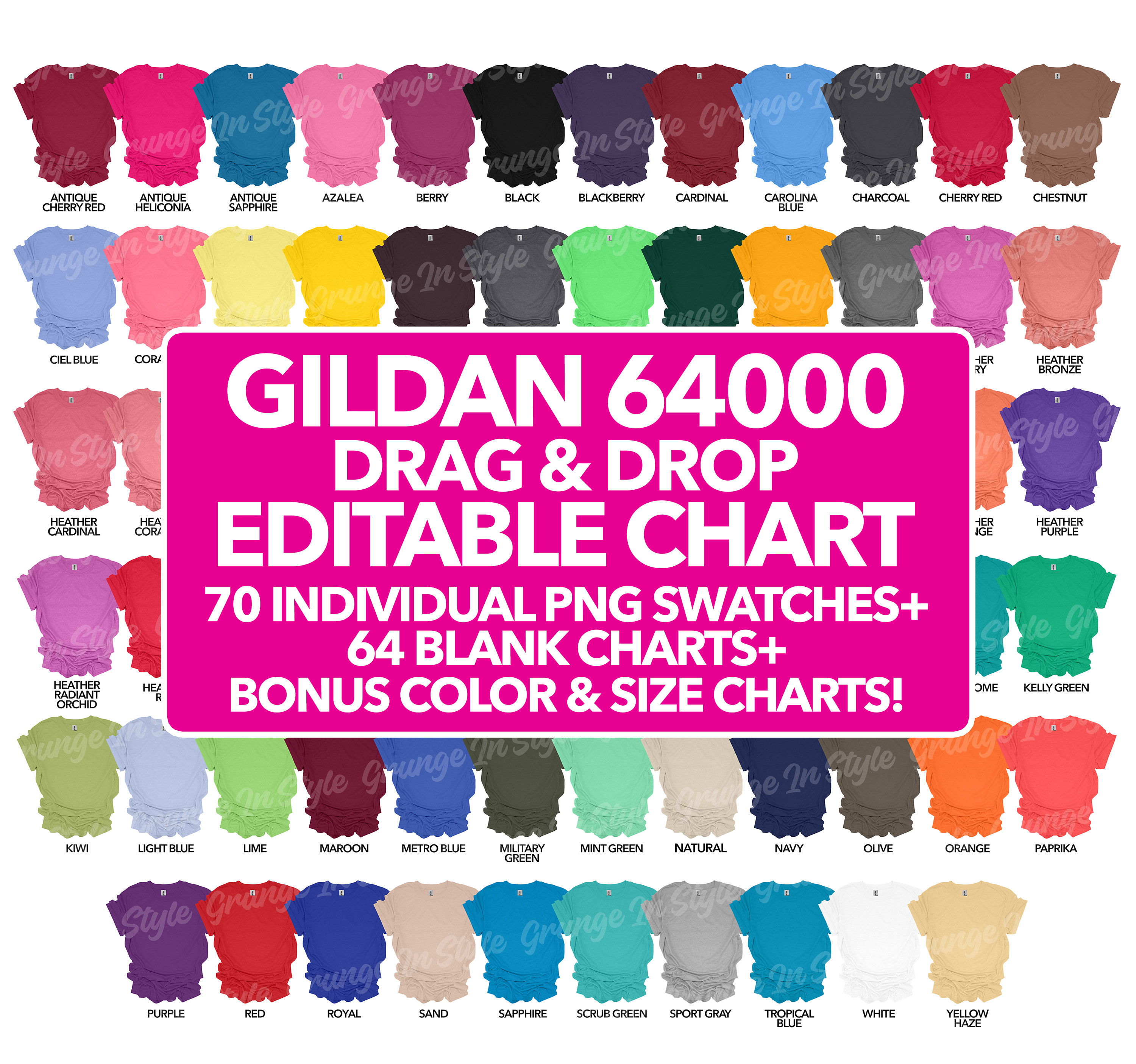 Gildan 64000 Color Chart: 70 PNG Swatches (digital Download) - Etsy