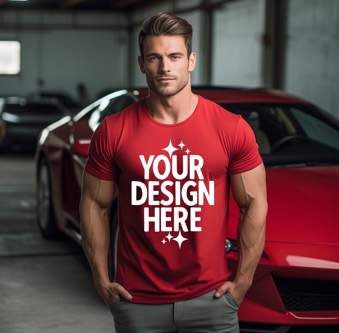 Red T-shirt Mockup: Gildan 64000, Car Enthusiast Theme (digital ...
