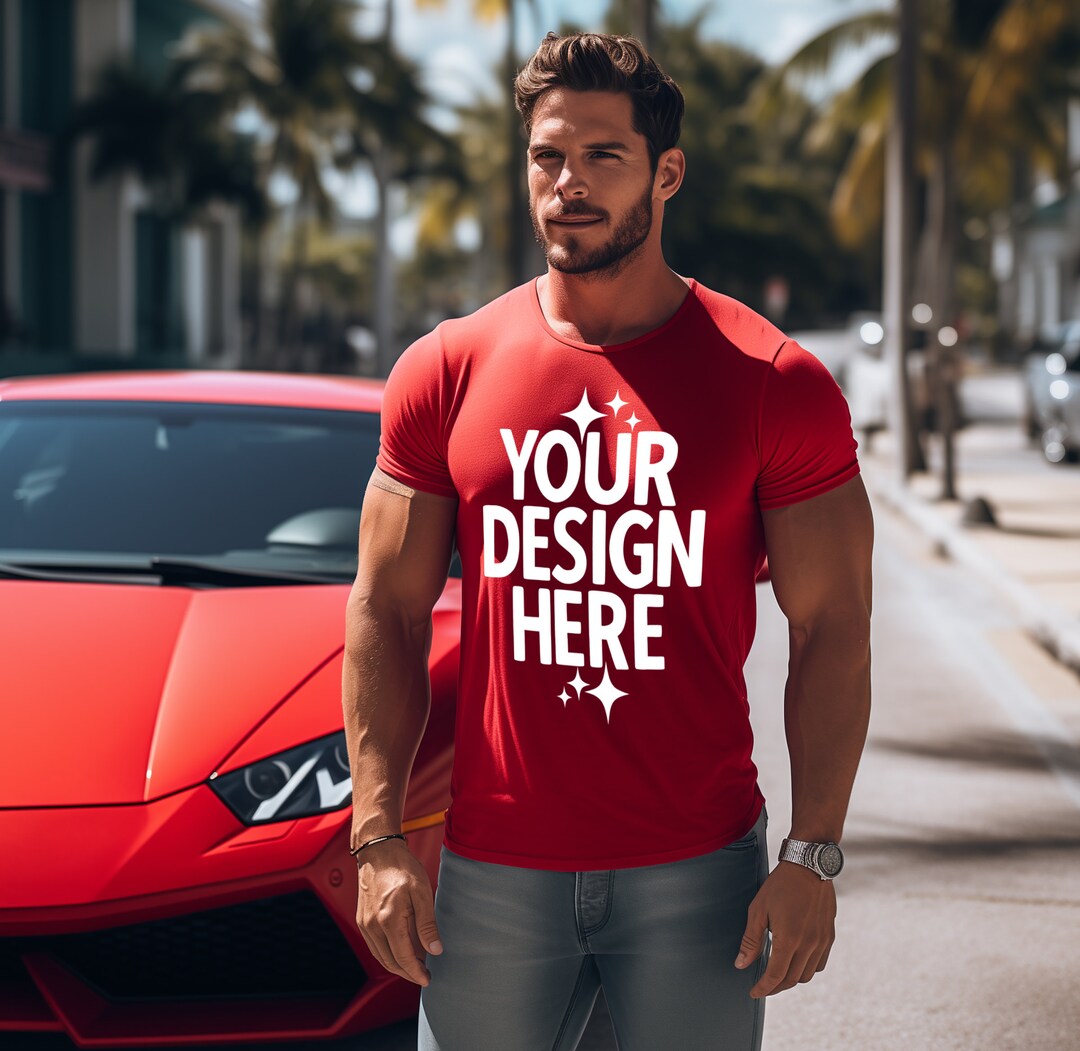 Red Color Men's Summer T-shirt Mockup | Gildan 64000 G640 T-shirt ...