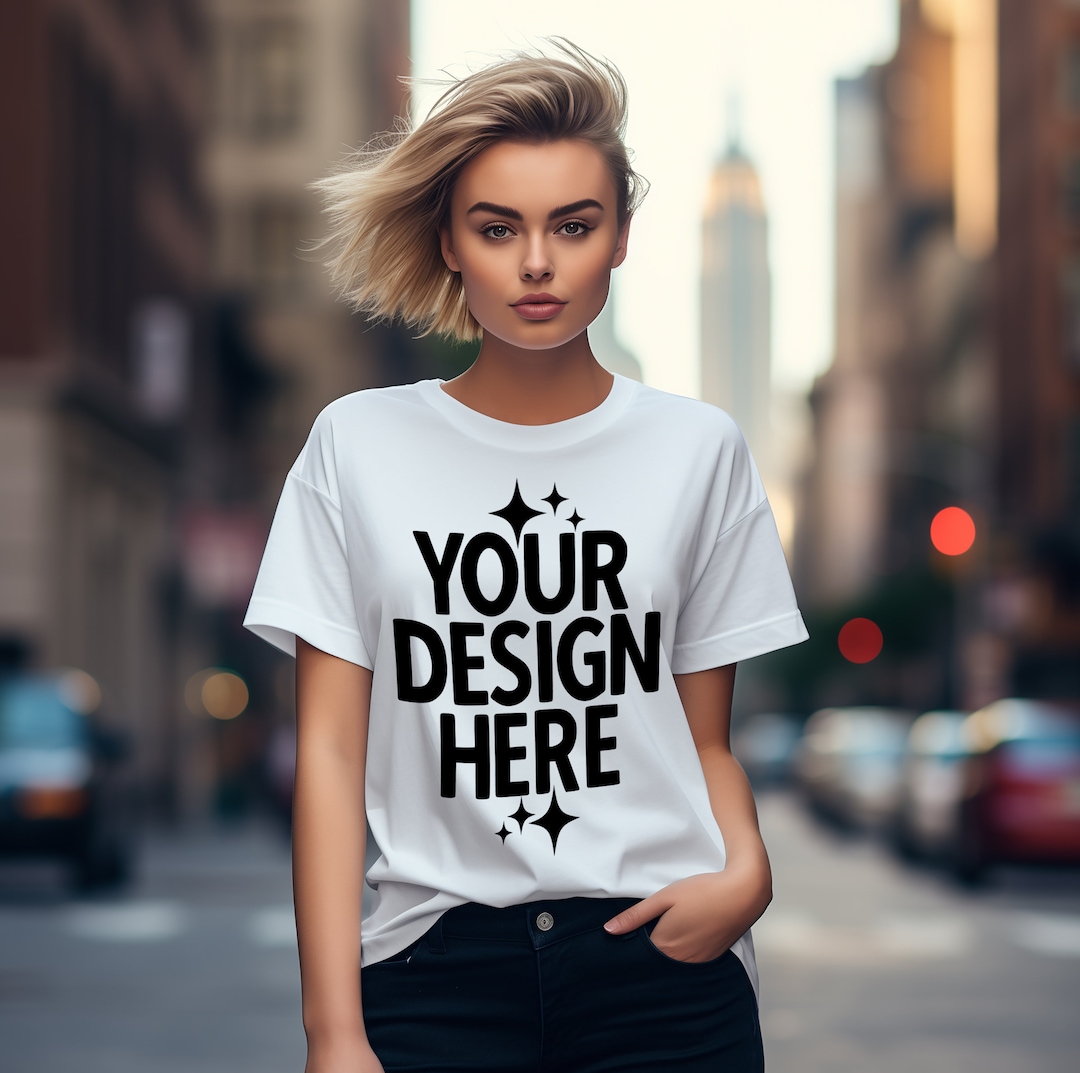 Gildan 5000 G500 White Color Women's Style T-shirt Mockup | New York ...