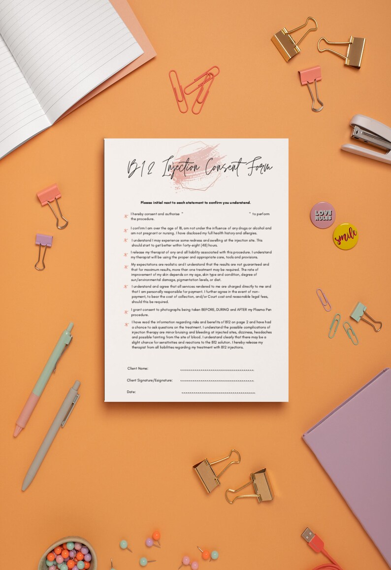 B12 Injection Consent and Consultation Form. 3 Pages, Including Health ...