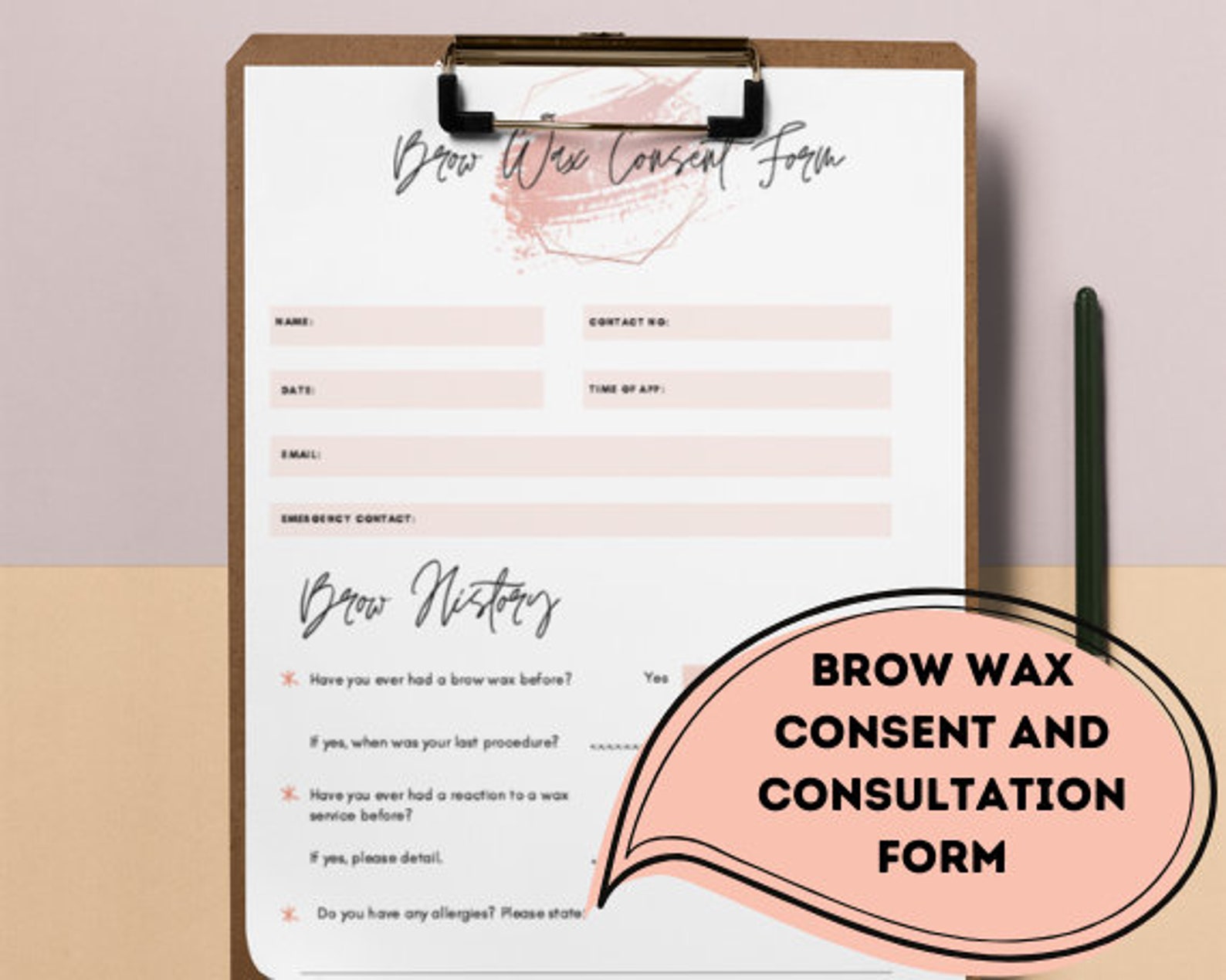 Brow Wax Consent and Consultation Form. Printable and Instantly ...
