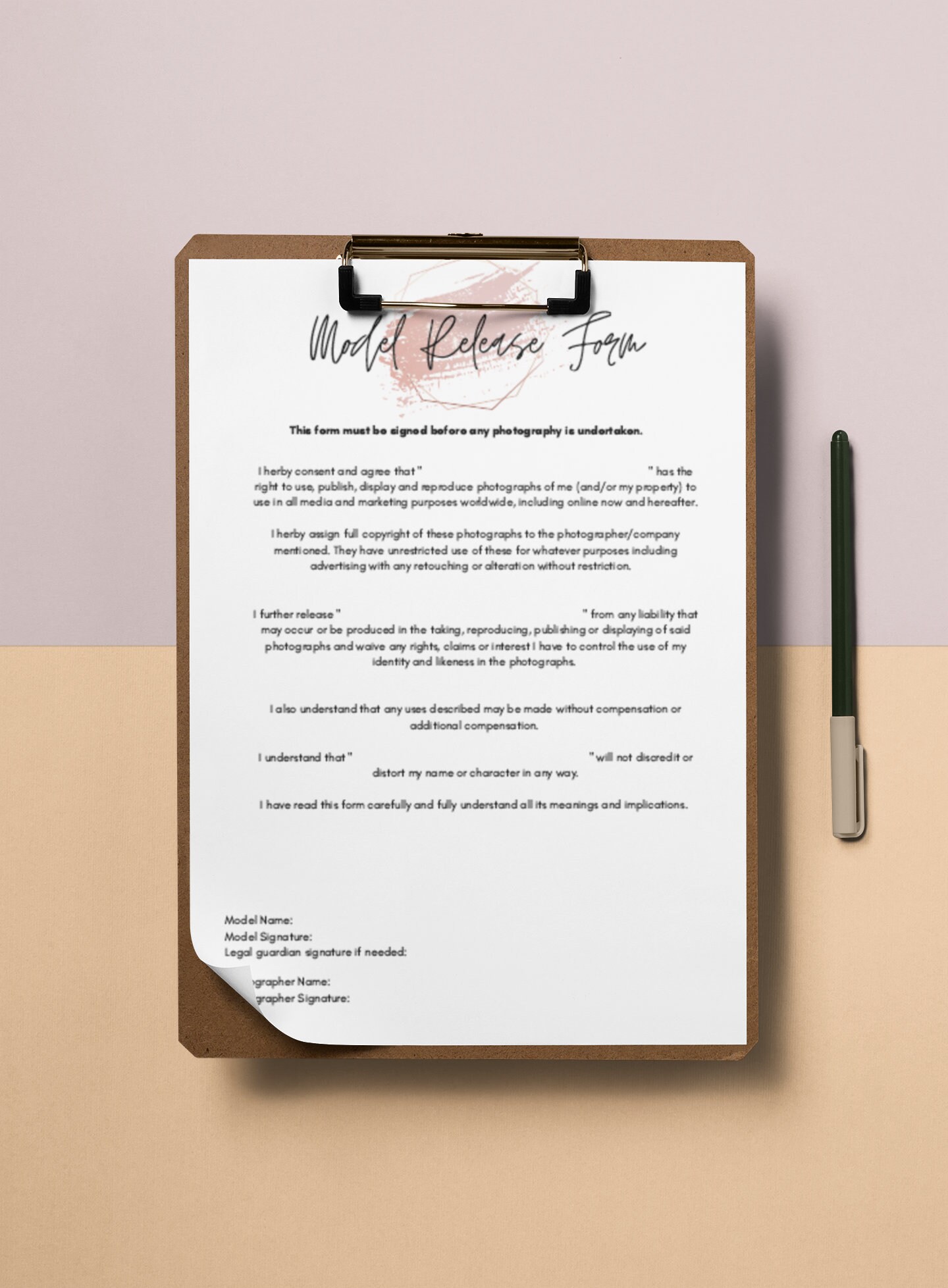 Model Release Form for Photographers, Makeup Artists and Studios ...