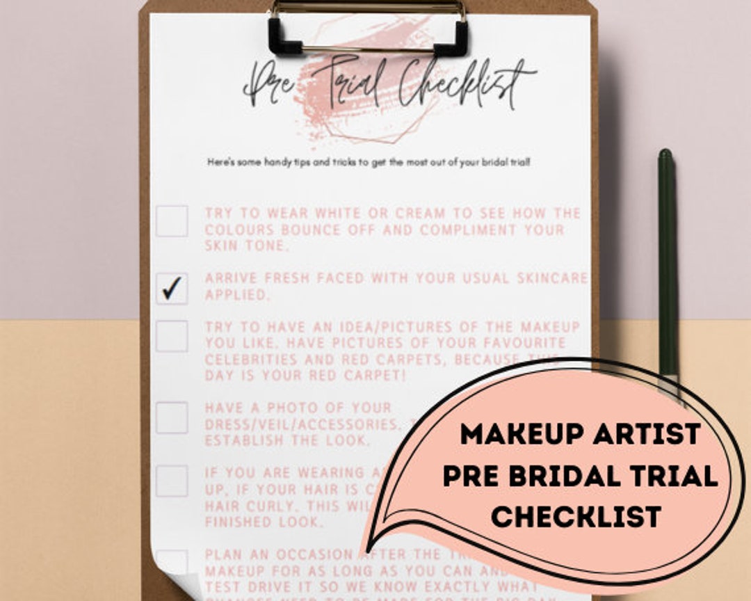 Pre Bridal Trial Checklist for Makeup Artists. Printable Digital ...