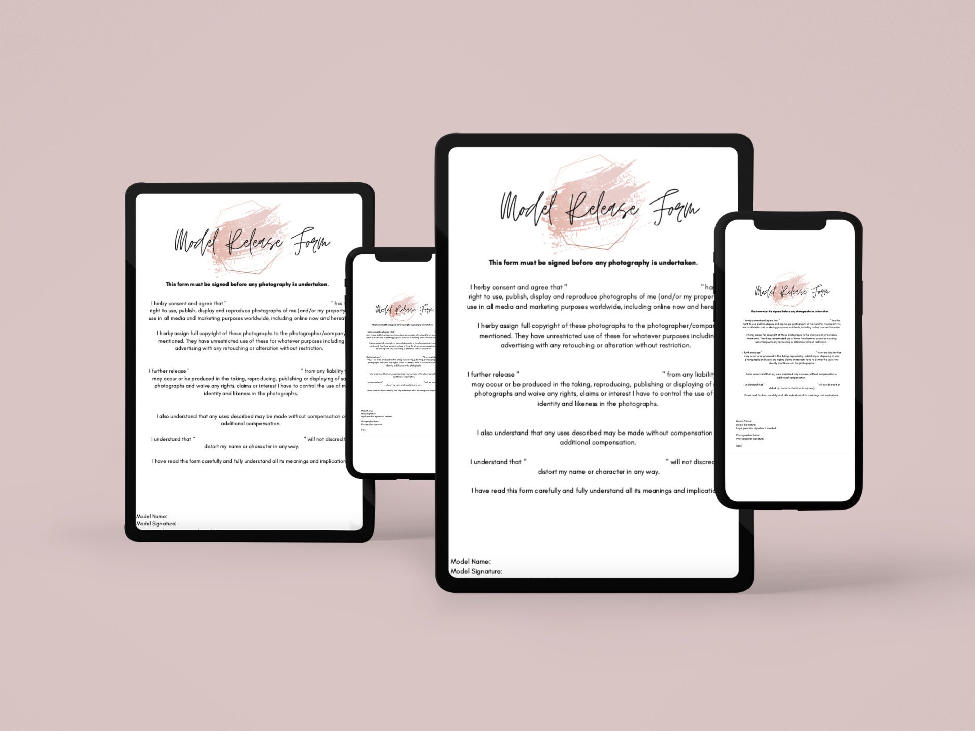 Model Release Form for Photographers, Makeup Artists and Studios ...