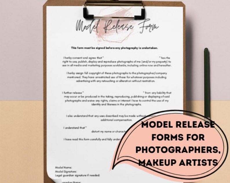 Model Release Form for Photographers, Makeup Artists and Studios ...