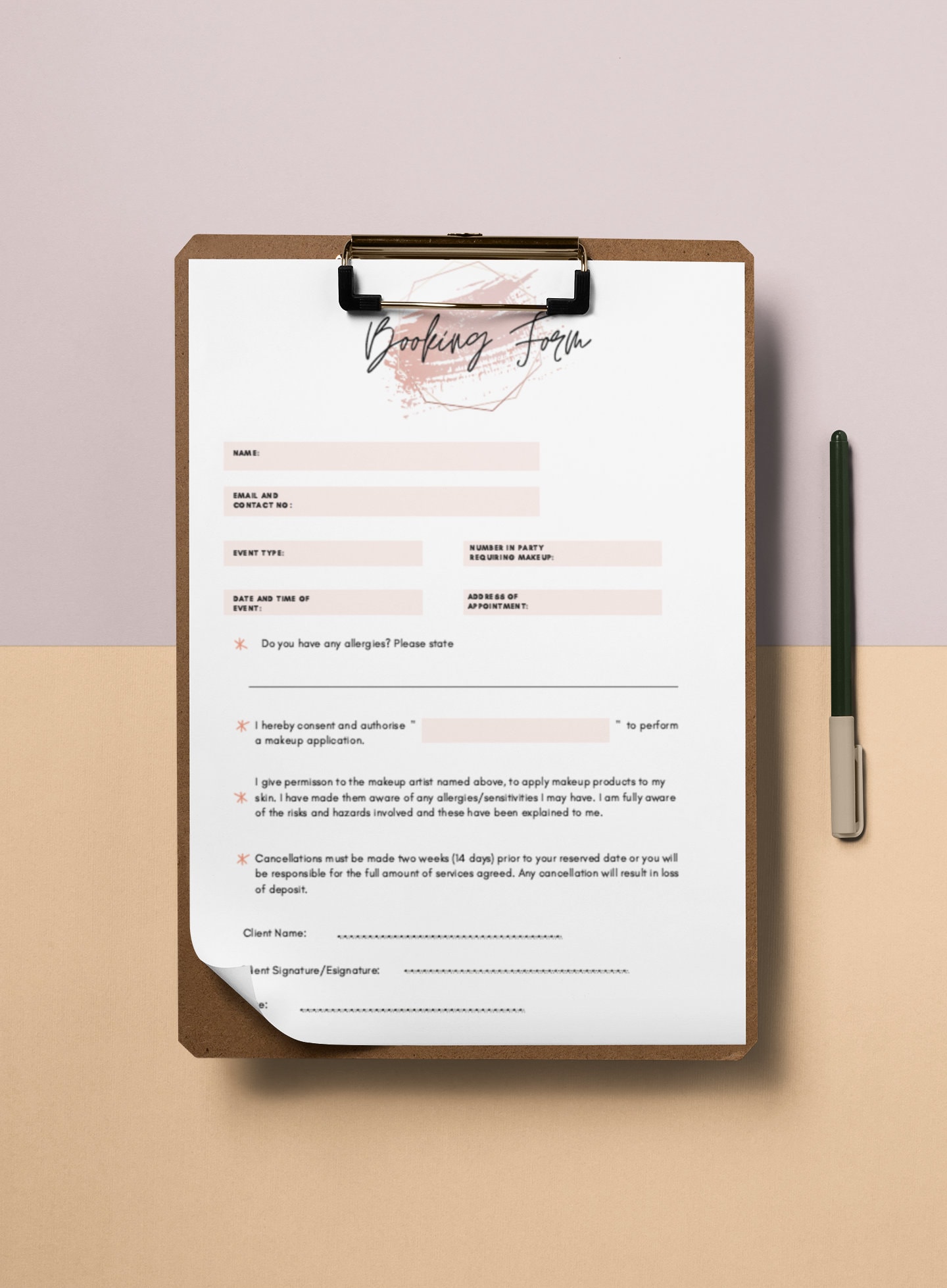 Booking Form for Makeup Artists and Beauty Professionals. Canva ...